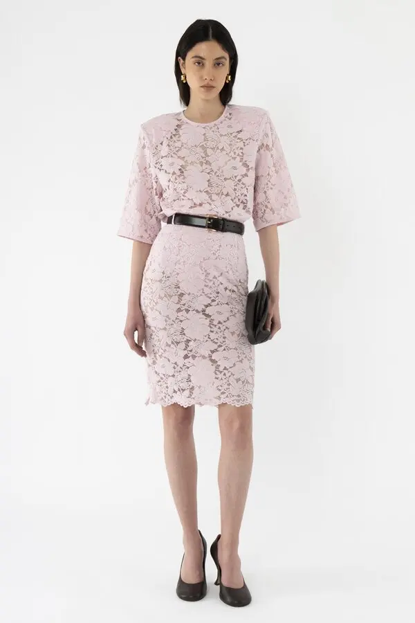 Arakii Velvet Lace Pencil Skirt - Light Pink