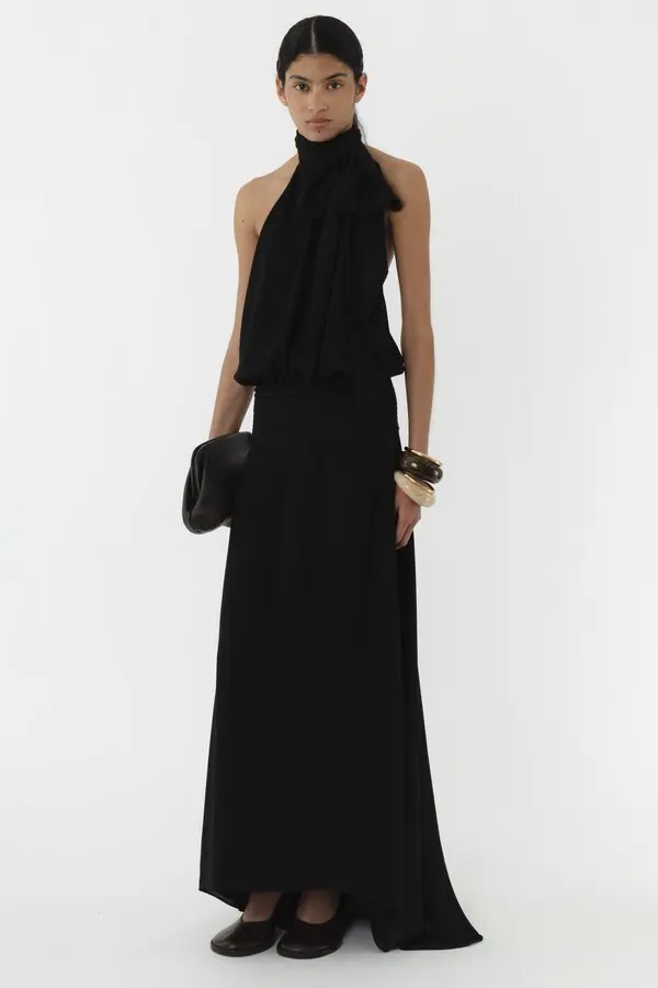 Arakii Deep Back Halter Dress - Black