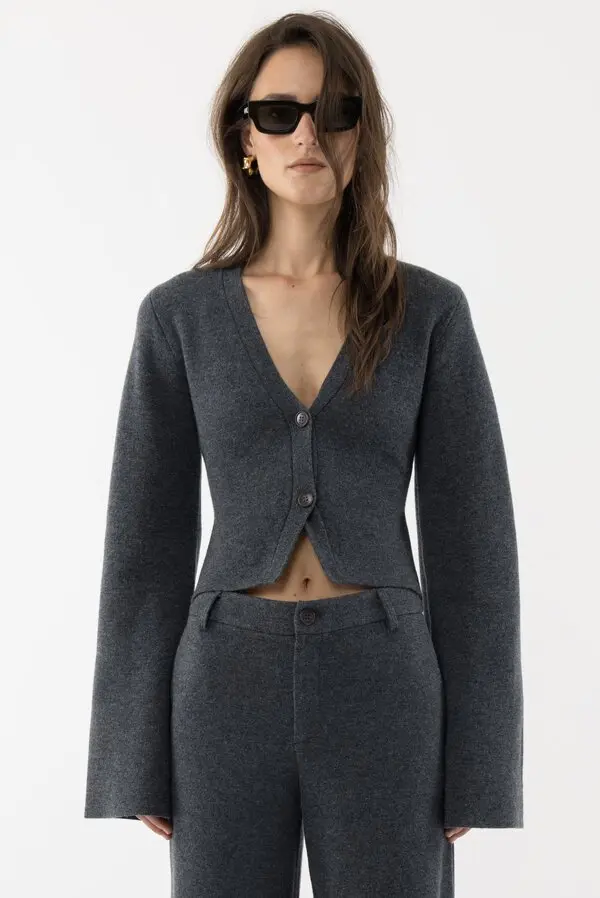 Arakii Tight Waist Cardigan - Dark Grey