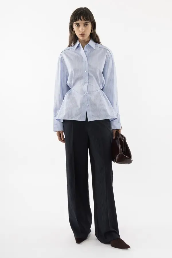 Arakii Oversized Slit Shirt - Blue Stripe