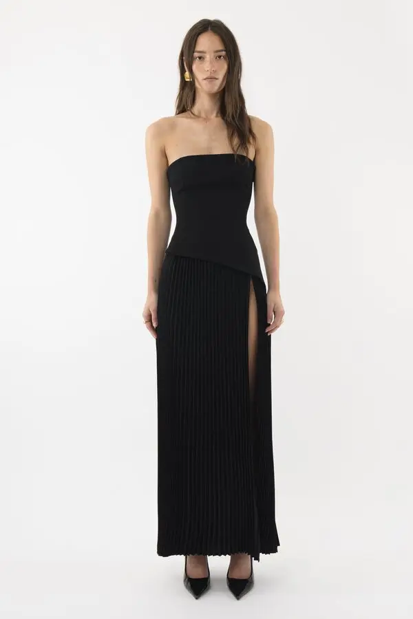 Arakii Pleated Slit Dress - Black
