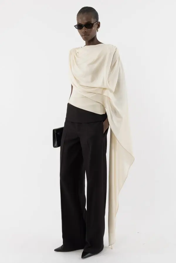 Arakii Draped Asymmetrical Top With Scarf Detail