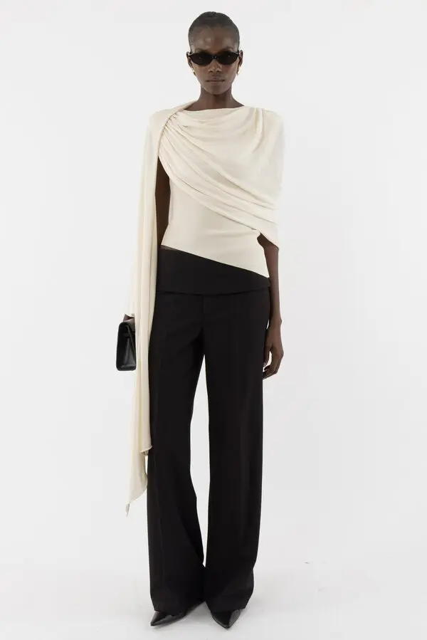 Arakii Draped Asymmetrical Top With Scarf Detail
