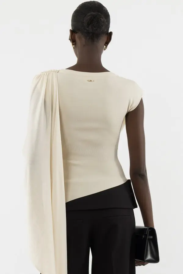 Arakii Draped Asymmetrical Top With Scarf Detail