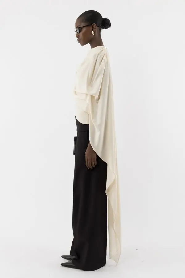 Arakii Draped Asymmetrical Top With Scarf Detail