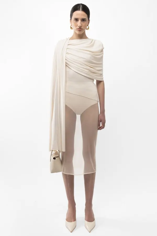 Arakii Draped Asymmetrical Top With Scarf Detail