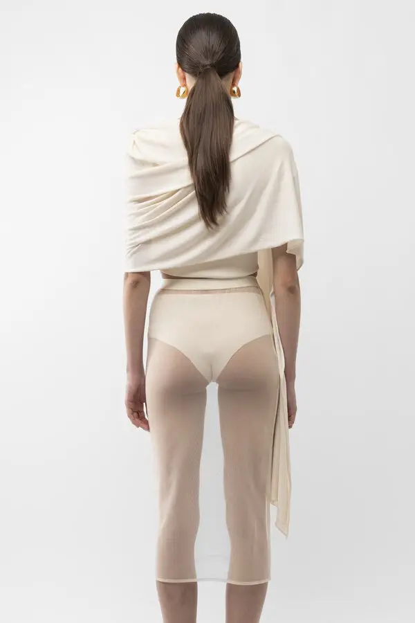 Arakii Draped Asymmetrical Top With Scarf Detail