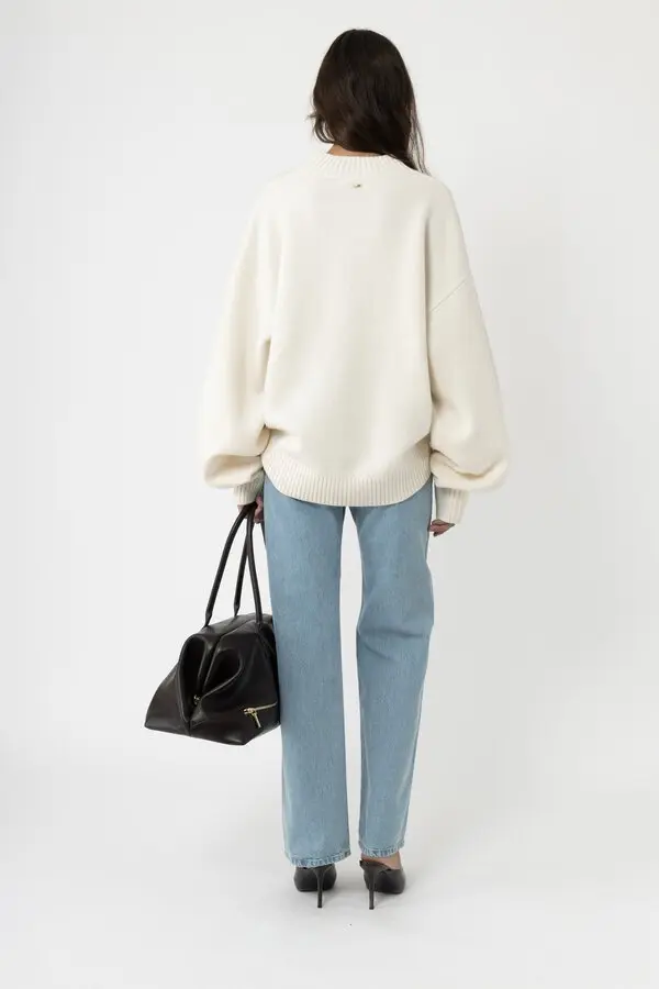 Arakii Merino Wool Knitted Sweater With Voluminous Sleeves - Cream