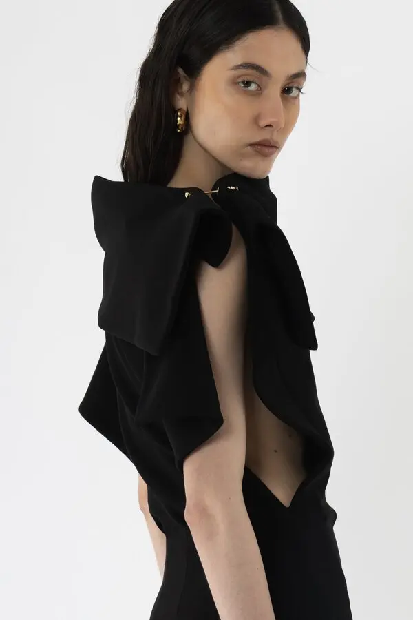 Arakii Sculptural Asymmetrical Collar Pin Dress