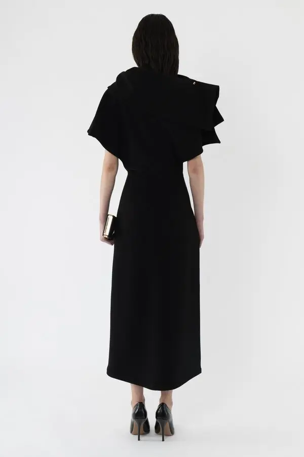 Arakii Sculptural Asymmetrical Collar Pin Dress