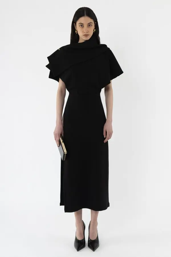 Arakii Sculptural Asymmetrical Collar Pin Dress