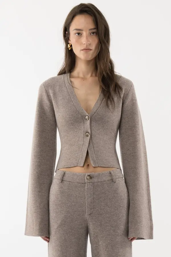 Arakii Tight Waist Cardigan - Greige