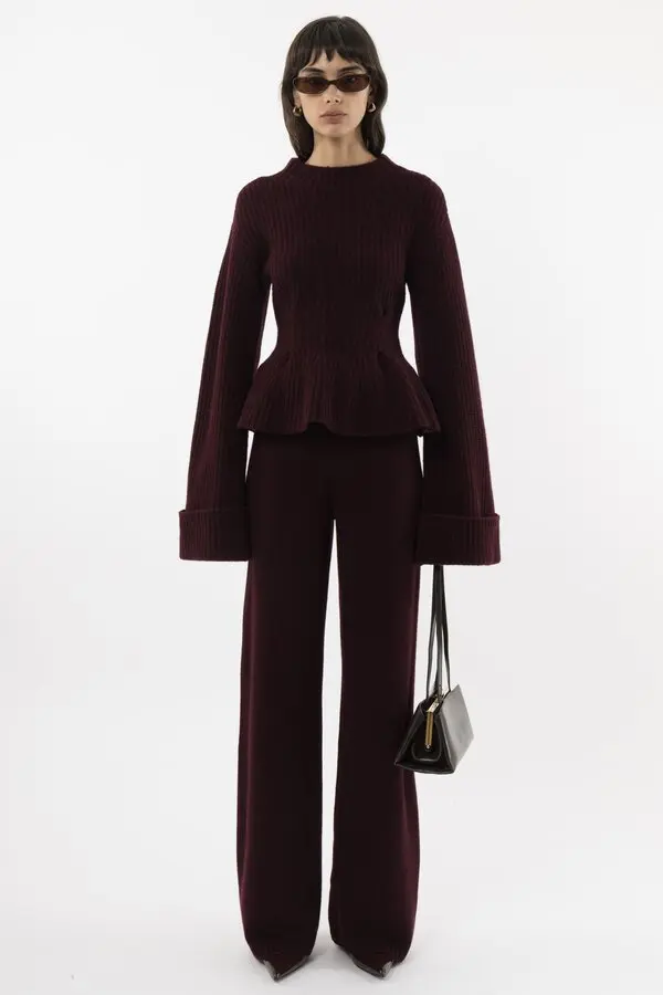 Arakii Heavy Knitted Peplum Turtleneck - Burgundy