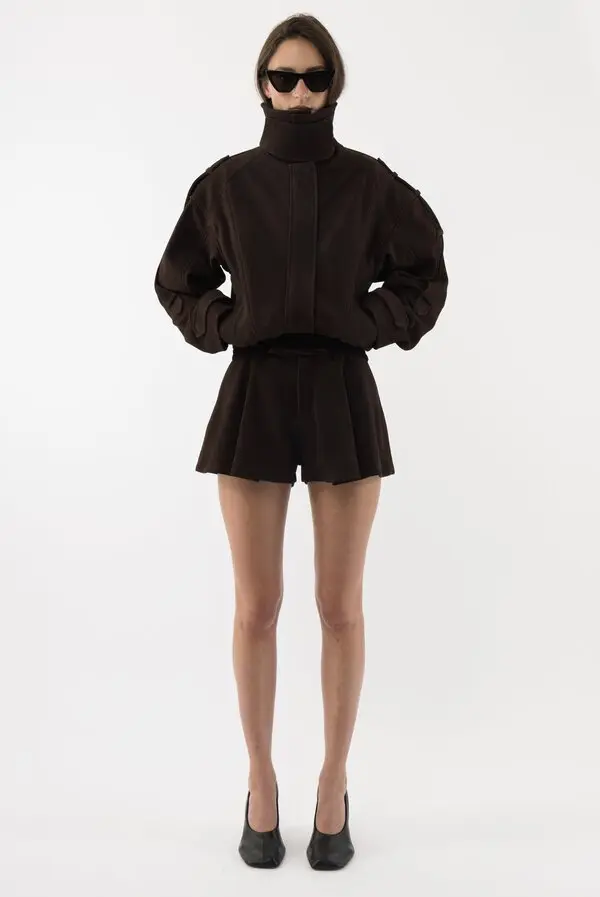 Arakii Pleated Leather Shorts - Dark Brown