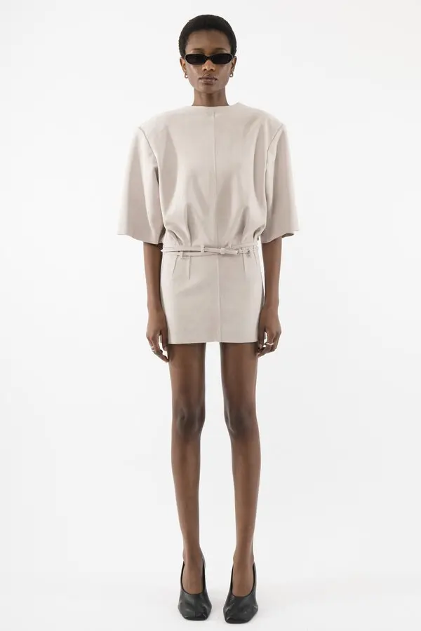 Arakii Belted Suede Dress - Cream White
