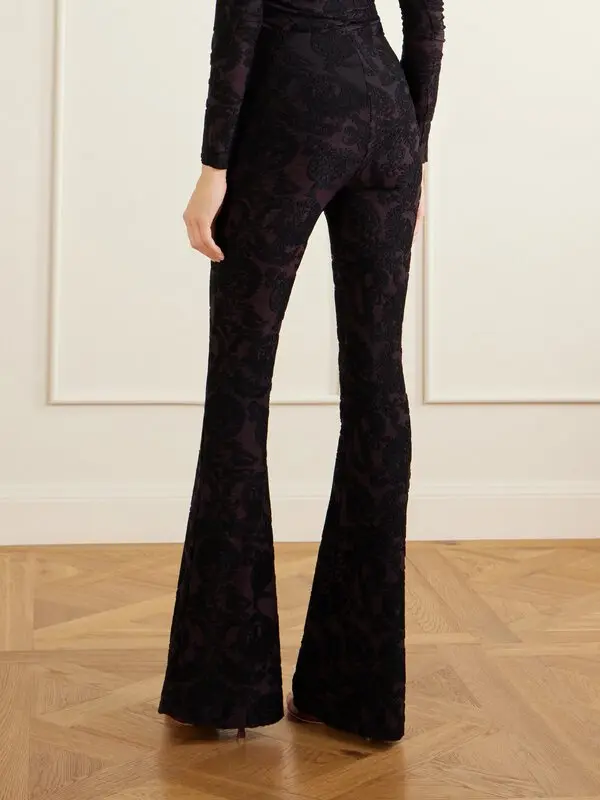 Etro Paisley-jacquard Chenille Trimmed Jersey Flared Pants - Black