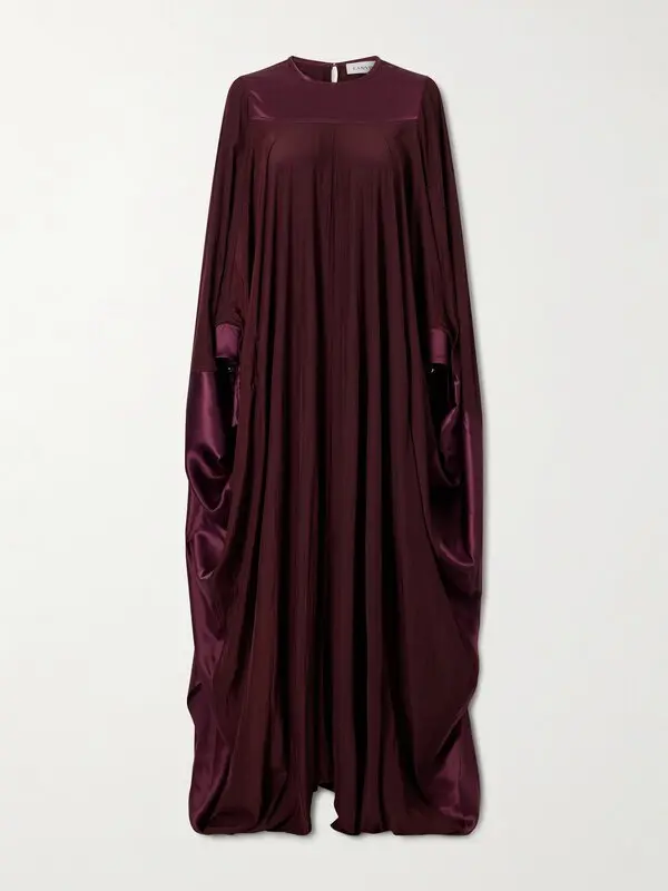 LANVIN Pleated Satin-trimmed Charmeuse Gown - Burgundy