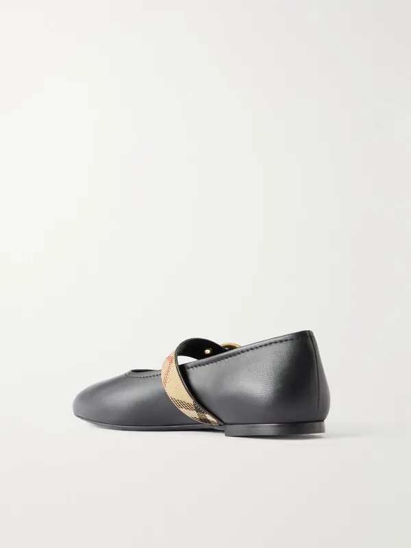 Burberry Checked Leather Mary Jane Ballet Flats