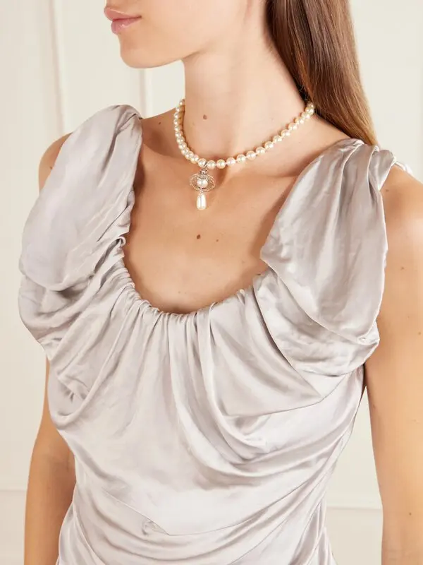 VIVIENNE WESTWOOD Ginnie Gathered Satin Mini Dress - Silver