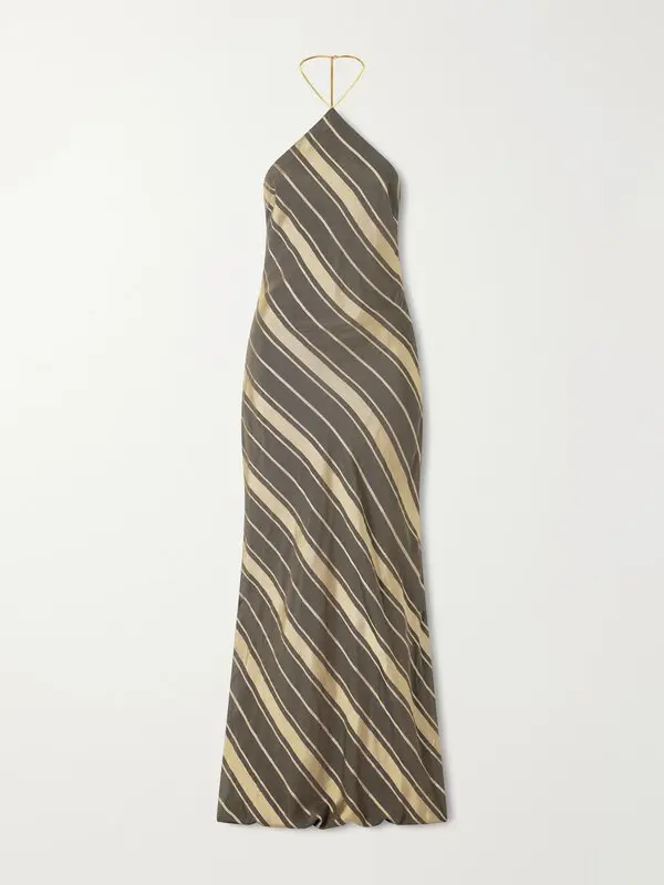Stella McCartney Striped Silk-blend Halterneck Maxi Dress