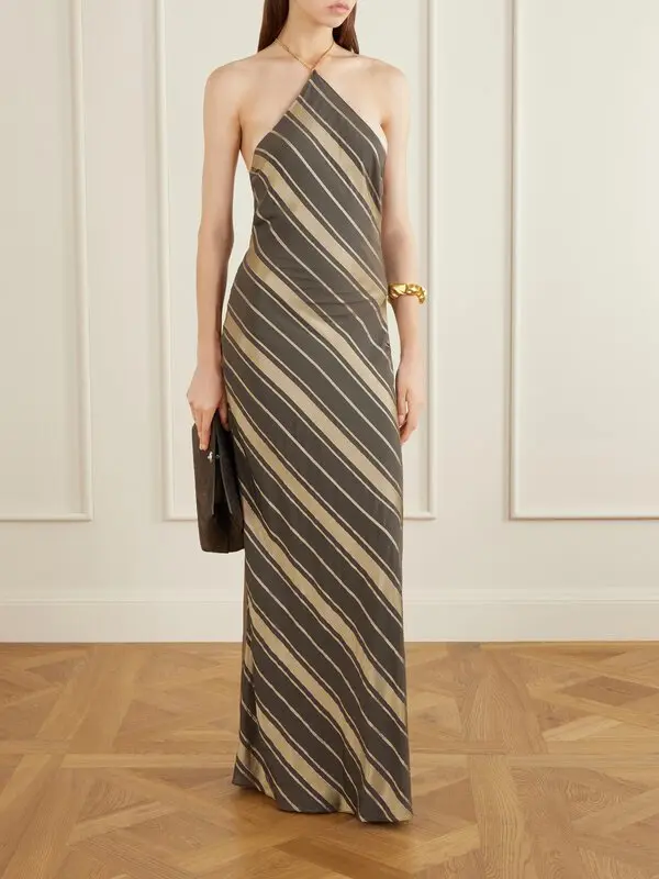 Stella McCartney Striped Silk-blend Halterneck Maxi Dress