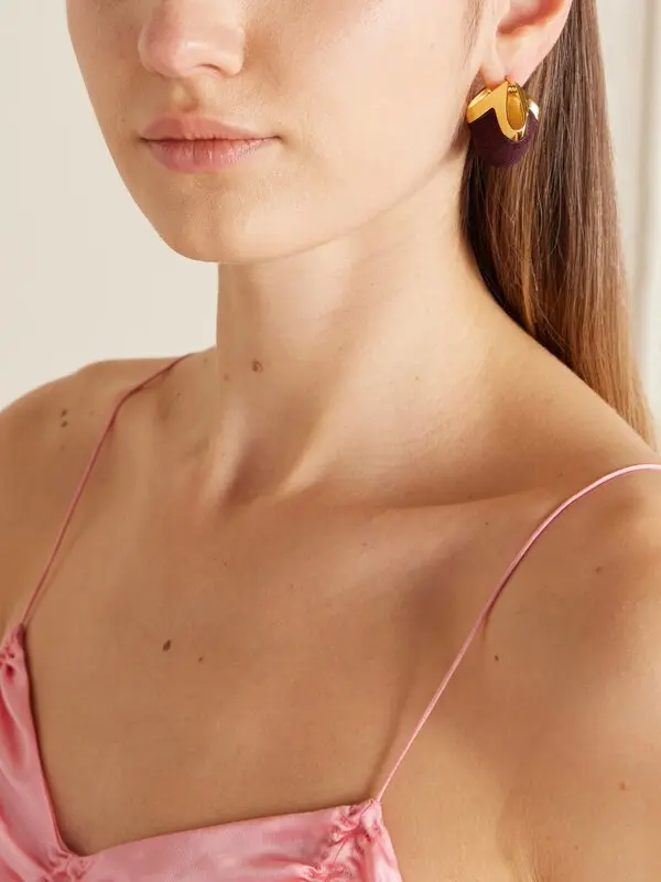 Khaite Gold-plated And Suede Drop Earrings - Burgundy