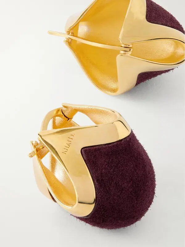 Khaite Gold-plated And Suede Drop Earrings - Burgundy