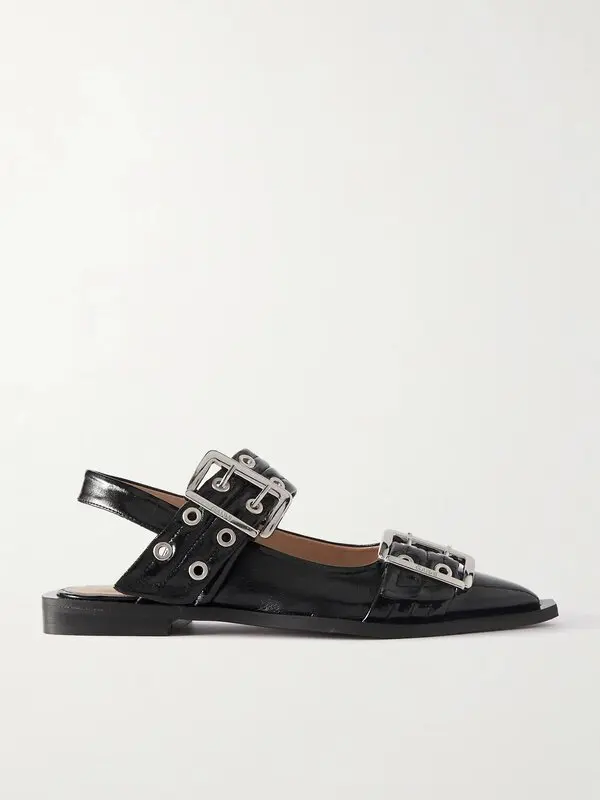 GANNI Embellished Recycled Point-toe Slingback Flats - Black