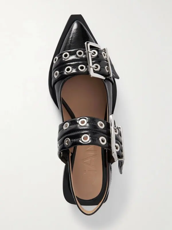GANNI Embellished Recycled Point-toe Slingback Flats