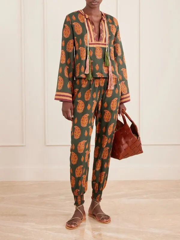 Johanna Ortiz Oasis Of The Rider Printed Cotton-voile Tapered Pants - Green