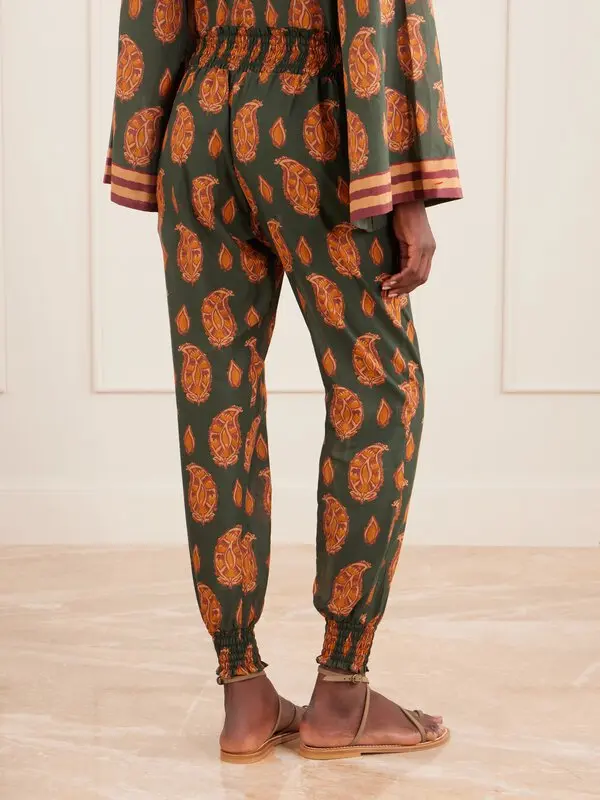 Johanna Ortiz Oasis Of The Rider Printed Cotton-voile Tapered Pants - Green