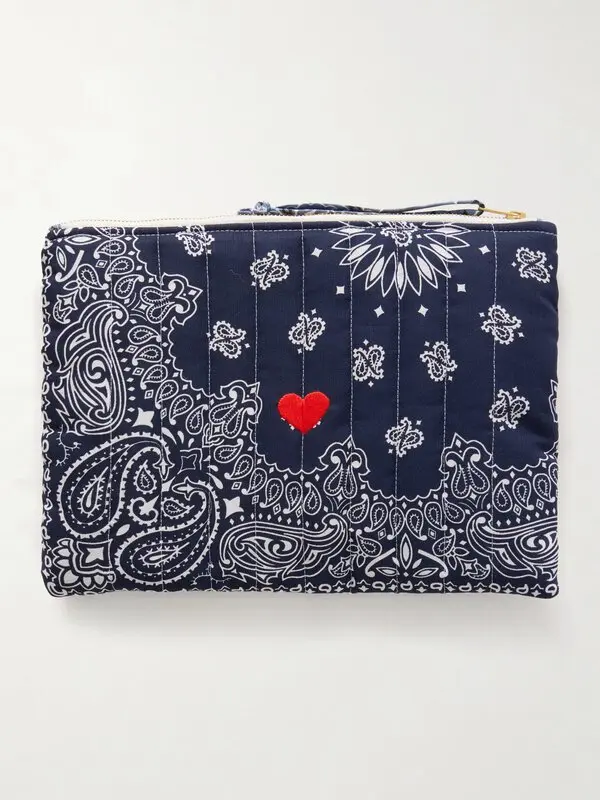 CALL IT BY YOUR NAME Coeur Vanity Embroidered Bandana-print Cotton Pouch - Blue