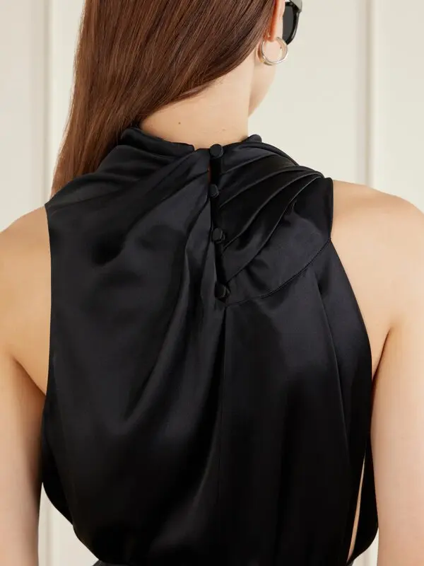 HEIRLOME Kate Draped Silk-satin Top - Black