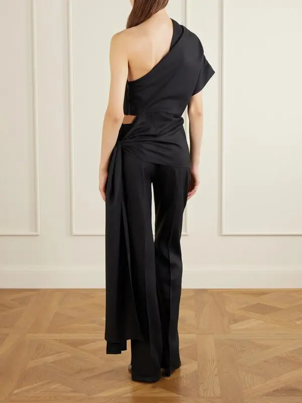 HEIRLOME Marianne Asymmetrical Silk-twill One-shoulder Top