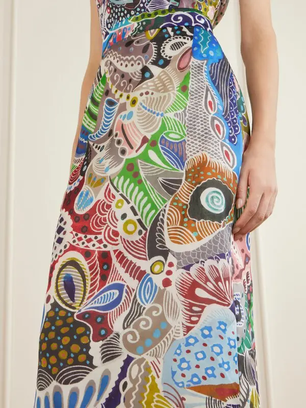 HEIRLOME Irene Printed Silk-organza Midi Skirt - Blue
