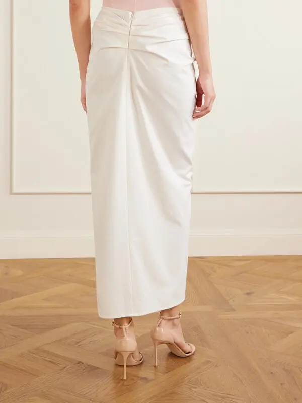 Magda Butrym Embellished Gathered Cotton Midi Skirt - Neutrals