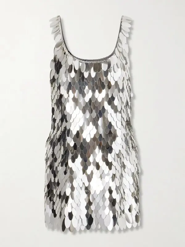 Rabanne Sequined -tone Chainmail Mini Dress - Silver