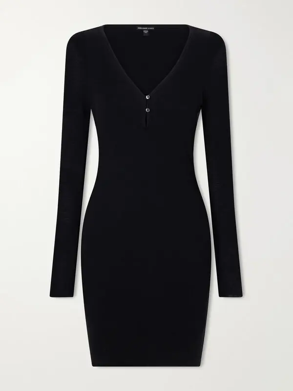 JAMES PERSE Ribbed Cotton And Cashmere-blend Mini Dress - Black
