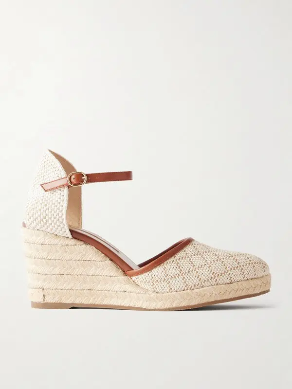 Manolo Blahnik Espadrahi 90 Leather-trimmed Woven Canvas Espadrille Pumps - Neutrals