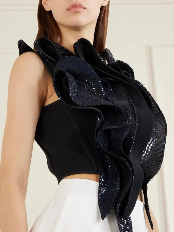 Maticevski Lavish Bodice Sequin-embellished Georgette Blouse