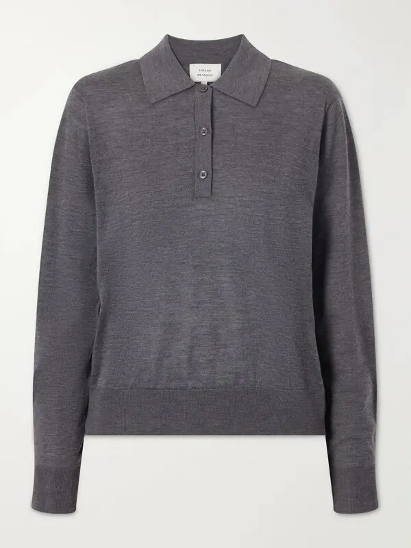 Loulou De Saison Miles Cashmere Polo Sweater - Gray