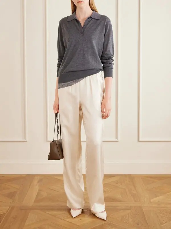 Loulou De Saison Miles Cashmere Polo Sweater - Gray