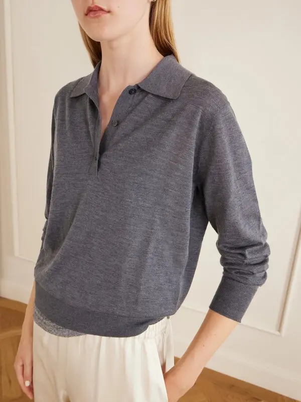 Loulou De Saison Miles Cashmere Polo Sweater - Gray