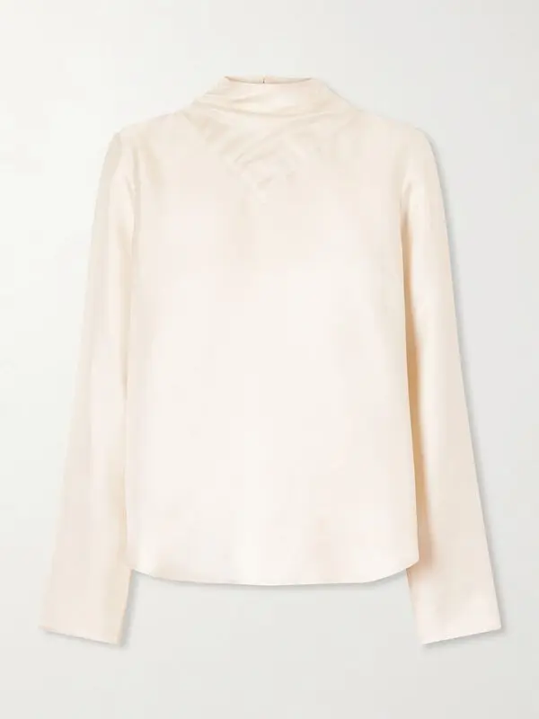 Loulou De Saison Gala Scarf-detail Silk-twill Blouse - Neutrals