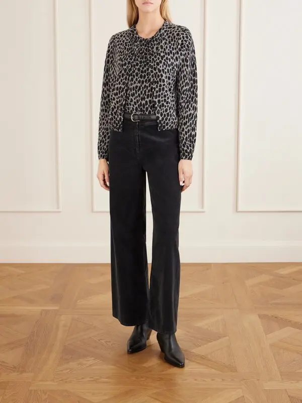 NILI LOTAN Keelah Leopard-jacquard Cashmere Cardigan - Gray