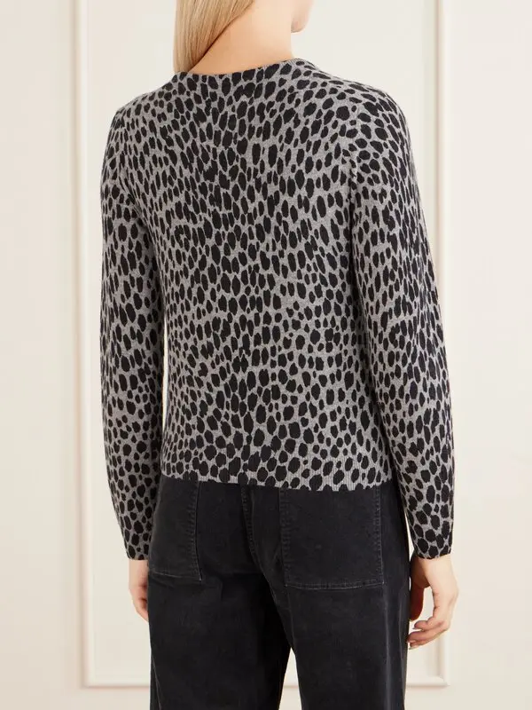 NILI LOTAN Keelah Leopard-jacquard Cashmere Cardigan - Gray