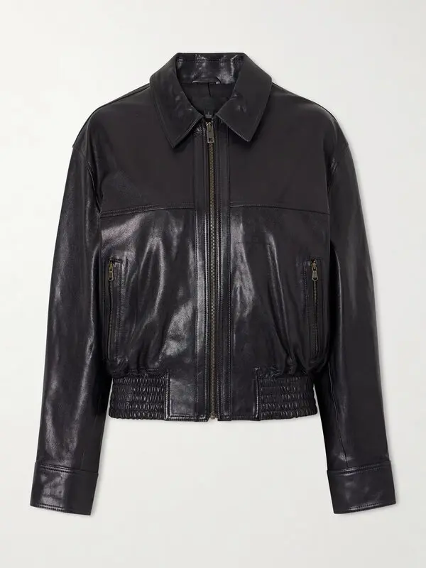 NILI LOTAN Aime Leather Bomber Jacket - Black