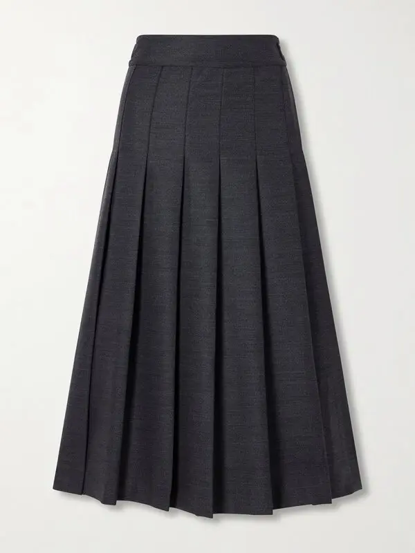 RÓHE Pleated Wool-blend Midi Skirt - Gray