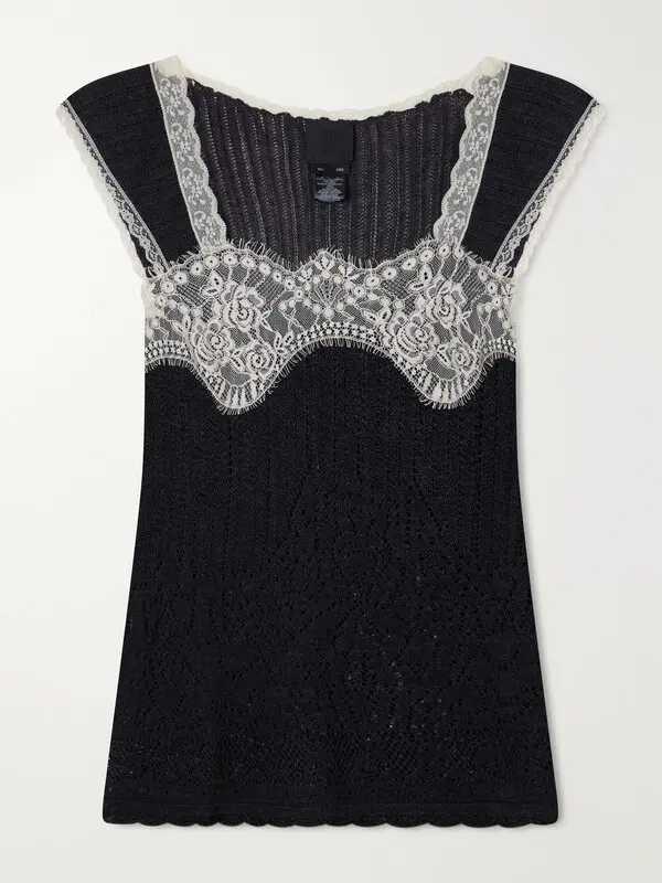 Anna Sui Lace-trimmed Jersey Cami - Black