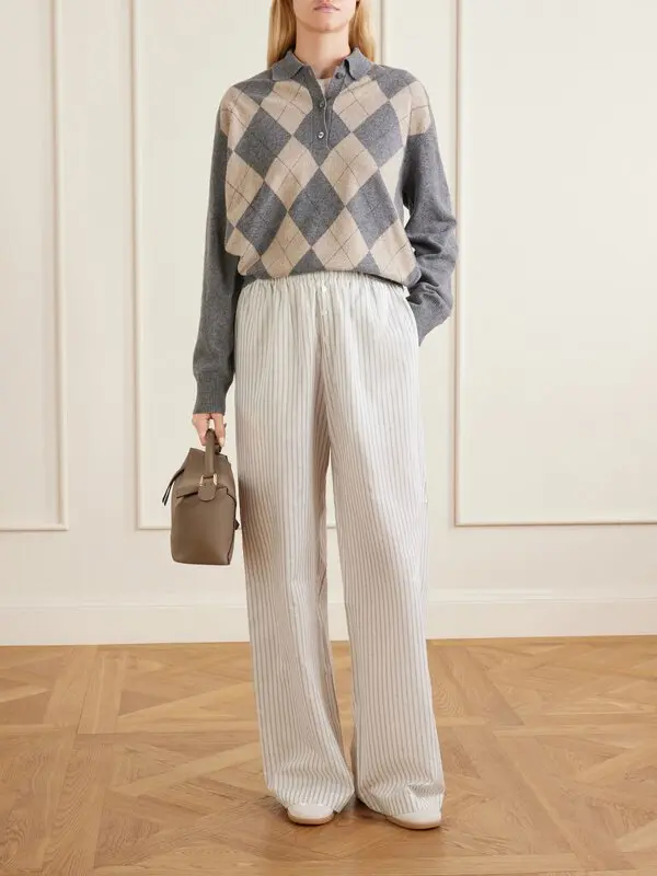 RÓHE Argyle Cashmere, Wool And Silk-blend Polo Sweater - Gray